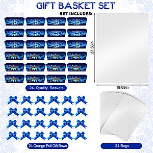 Cholemy 72 Pcs Christmas Gift Baskets Empty to Fill Kit DIY Basket for Gifts Empty Bulk 24 Market Tray Favor with Handles 24 Clear Basket Bags 24 Bows for Xmas Holiday Birthday(Nativity Scene)