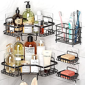 Corner Shower Caddy, 5-Pack Adhesive Shower Organizer, Shower Shelves for Inside Shower, Bathroom Organizer No Drilling with 2 Soap Holder,1 Toothbrush Holder,Rustproof Shower Rack Storage Accessories
