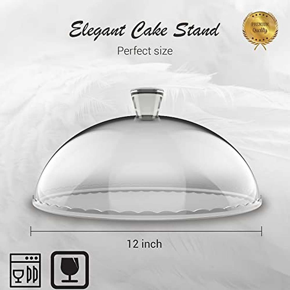 Glass Cake Stand with Dome - Footed Glass Service Plate, Large Size (12 inch), Footed Cake Plate Wıth Dome, Multifunctional Serving Platter, Durable Glass