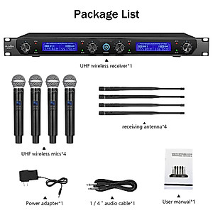 MicrocKing Wireless Microphone System, with 4 Handheld Mics, Metal Build, Fixed Frequency, Long Range 400ft, Ideal for Party/Wedding/Church/Conference/Speech