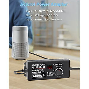 Aclorol Universal Power Supply 4V-24V 5A 120W Adjustable AC/DC Power Adapter 100-240V AC to DC 24V 19V 12V 5V 9V 6V 5A 4A Mulit-Voltage Variable Switching Converter with Polarity Converter & 14 Tips