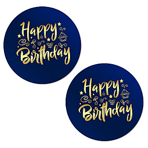 40 Happy Birthday Stickers, 2 Inch Big Round Glossy Labels, Great for Birthday Party, Gift Box, Gift Bag, Party Favors Décor, Tags, Games and Supplies. Made in USA. Blue