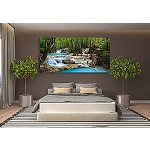 S01574 1 Panels Wall Art Tropical Beautiful Waterfall Prints Light Green Forest Natural Landscape Picture Canvas Paintings Scenery Spring Summer landscape for Home Wall Decor Artwork XXLarge