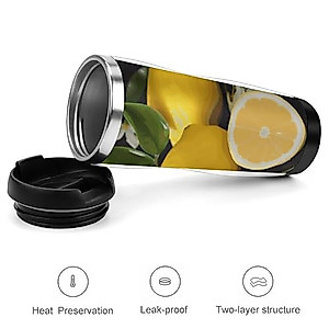 RTFGHJS 13oz Vacuum Insulated Stainless Steel Tumbler with Leakproof Lid Lemon And Flower 304 Stainless Steel Travel Mug Wide Mouth Coffee Cup for Hot & Cold Drinks (380ml)
