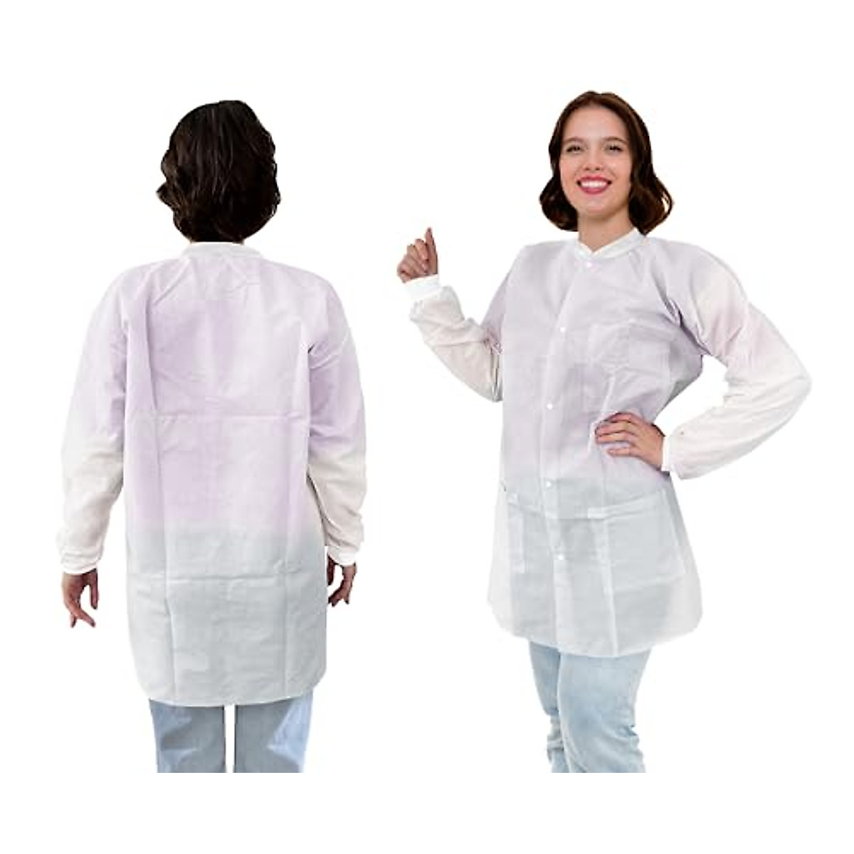 EZGOODZ White Disposable Lab Coats for Adults, S. 10 Pack Disposable Lab Coat with Snaps. SMS 40 GSM Medical PPE Coat. Painting Lab Coat Disposable with Snaps Front, Knit Cuffs, Collar, 3 Pockets