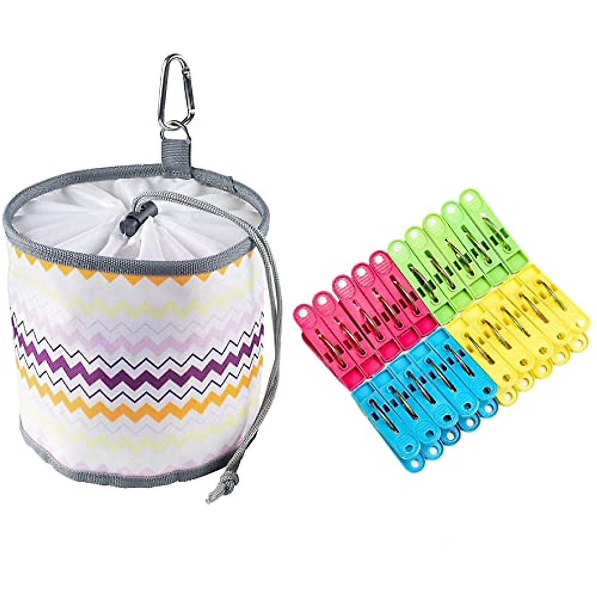 FRANK PRESSIE Clothespin Bag for Outdoor Clothesline Waterproof with Closing String and Hanging Hook for Line with 40 Pcs Eco Wooden Clothes Pins in Peg Organizer