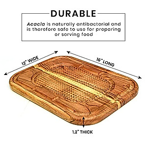 Large Acacia Wood Cutting Board for Kitchen, carved design Board - Juice Groove, Reversible Butcher Block - Meat and Veggies, decorative serving tray (Carving Cutting Board)