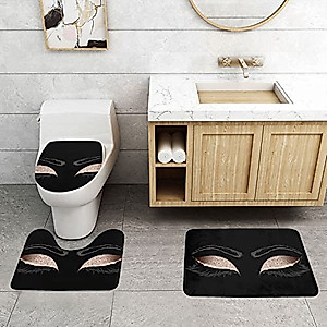 Eyelash Pattern Printed Bathroom Carpet Set Non-Slip Absorbent, Soft Washable Toilet Shower Mat Set, 3 Pc