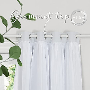 PONY DANCE Double Layer Curtains - White Curtains 84 inches Long with Sheer Overlay Nursery Panels for Bedroom/Living/Dining Room, 52 W by 84 L, Greyish White, 2 Pieces