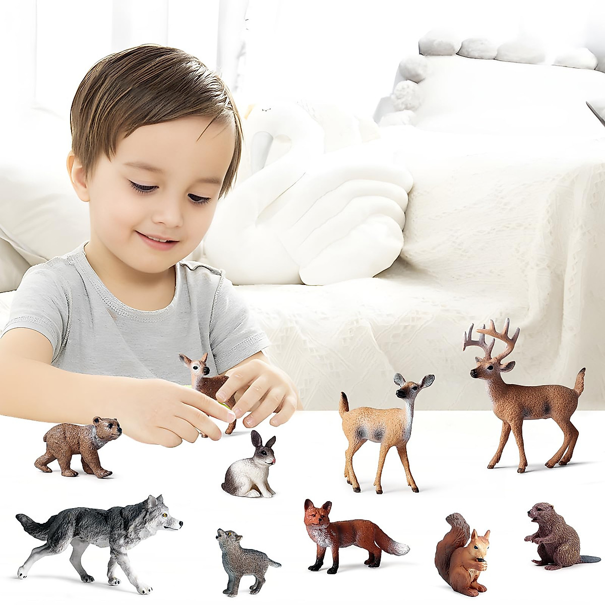 SCAHOW 10pcs Forest Animal Toys Figures, Realistic Woodland Creatures Figurines, Plastic Animals Miniature Toys Cake Topper