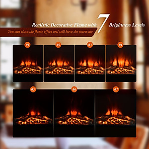 COSTWAY 22.5-Inch Electric Fireplace Inserts, 1500W Wall Recessed and Freestanding Decorative Fireplace with Remote, 7 Brightness Settings, Overheat Protection, Fireplace Heater for Indoor Use