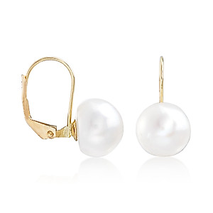 Ross-Simons 10-11mm Cultured Button Pearl Drop Earrings in 14kt Yellow Gold