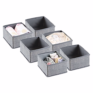 mDesign Soft Fabric Dresser Drawer and Closet Storage Organizer, Bin for Child/Kids Room, Nursery, Playroom, Bedroom - Textured Print with Solid Trim, 6 Pack - Gray