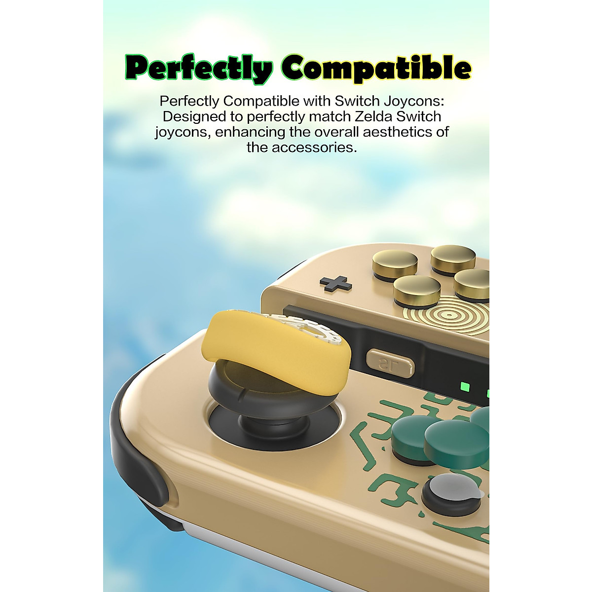 Switch Thumb Grip Caps for The Legend of Zelda: Tears of The Kingdom, Soft Silicone Joystick Cover and Switch Button Caps for Switch OLED/Switch lite - GreenGold