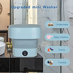 Portable Mini Folding Washing Machine, Magic Foldable Small Clothes Washing Machine Washer Laundry Tub Wash Machine for Travelling Apartment Dorm The Third Generation Double Blue Light Design (Blue)