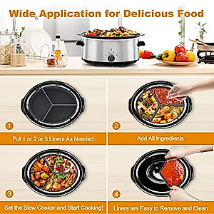 Dompion Silicone Slow Cooker Liners, Reusable 3 Divider Insert Fits for Crock-pot Oval 6 QT Slow Cooker, Dishwasher Safe, Easy Cleanup, Food-Grade BPA Free Cooking Liners for Most 6 QT Slow Cooker