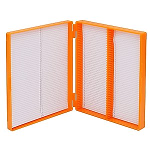 HHNIULI 3PCS Microscope Slide Holder Box, Orange 100 Place 1" L x 3" W Polypropylene Microscope Slide Storage Boxes 8.27" Length x6.69" Width x 1.26" Height for Classroom Lab