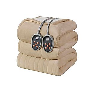 Woolrich Heated Plush to Berber Electric Blanket Throw Ultra Soft Knitted, Super Warm and Snuggly Cozy with Auto Shut Off and Multi Heat Level Setting Controllers, King: 100x90, Tan