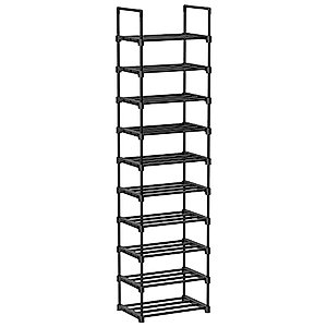 SONGMICS Shoe Rack, 10 Tier Shoe Organizer, Metal Shoe Storage Shelf for 20 Pairs of Shoes, Easy to Assemble, Entryway, Black ULSA25BK