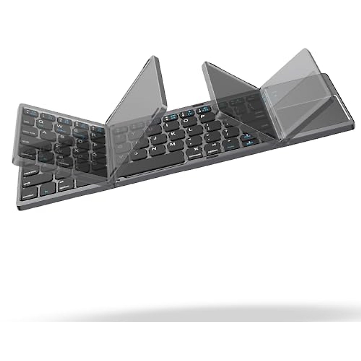 JPHTEK Foldable Bluetooth Keyboard with Touchpad, Portable Wireless Keyboards, Rechargeable Full Size Ultra Slim Pocket Folding Keyboards for Android Windows iOS Tablet & Laptop Gray