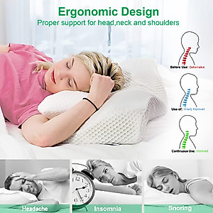 Elviros Cervical Memory Foam Pillow, Contour Pillows for Neck and Shoulder Pain, Ergonomic Orthopedic Sleeping Neck Contoured Support Pillow for Side Sleepers, Back and Stomach Sleepers