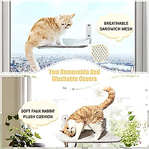 Cat Window Perch,Cat Hammock with 2 Replaceable Covers Shelf,360° Sunny Seat Foldable Space Saving Cat Beds Window Seat with Steel Frame and Strong Suction Cup for Indoor Cats （Large）