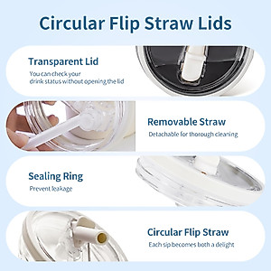 2 Pack 40 oz Tumbler Flip Straw Lid Replacement – Spill Proof & Splash Resistant Cover for Stanley Quencher – Reusable Lid for Stanley 40 oz Cup (Black + Hot Pink)