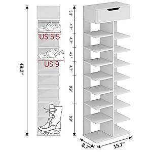 GHQME Medium 8 Tiers Wooden Shoes Racks, Vertical Shoe Rack for Entryway, Shoes Storage Stand, Home Storage Shelf Organizer, Fits 16 Pairs of Shoes (White)