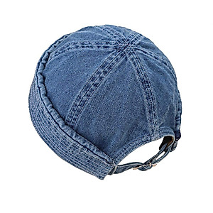 Washed Denim Docker Beanie Hat Adjustable for Men Women Brimless Cuffed Hat Skullcap Watch Cap