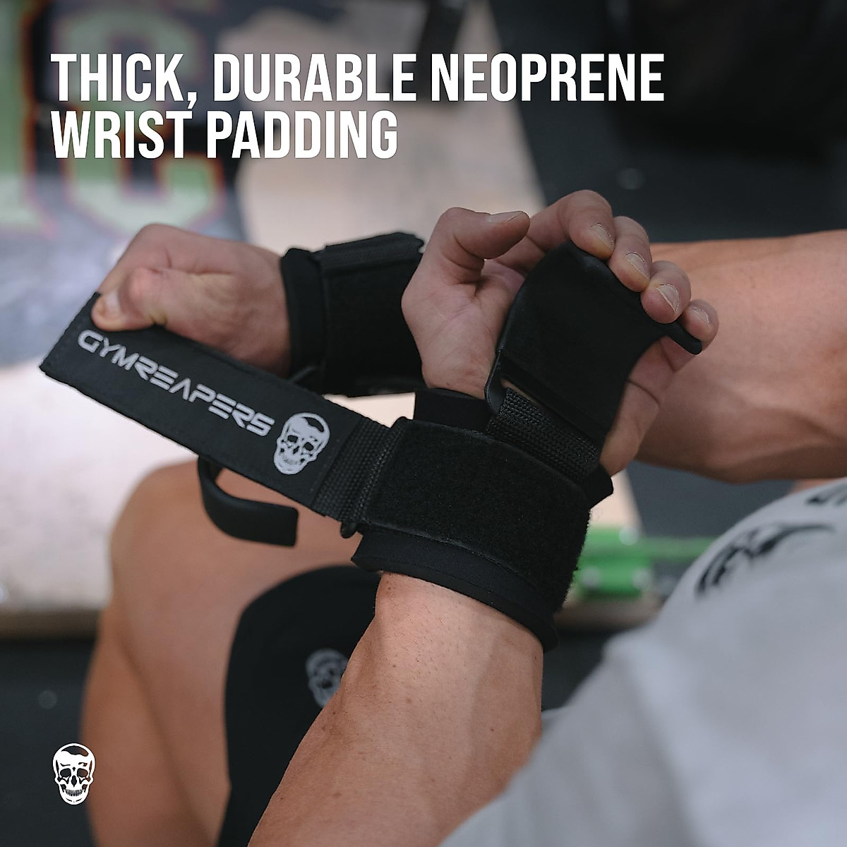 Gymreapers Weight Lifting Hooks (Pair), Heavy Duty Power Wrist Straps Hand Grip Support for Deadlifts, Pull Ups, Shrugs - Gym Gloves for Men and Women (Black)