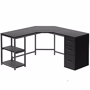 LVB Black L-Shaped Desk with File Drawers Cabinet, Reversible Corner Executive Computer Desk with Storage Shelves, Modern Large Work Study Writing Gaming L Shape Desk for Home Office Bedroom, 60 Inch