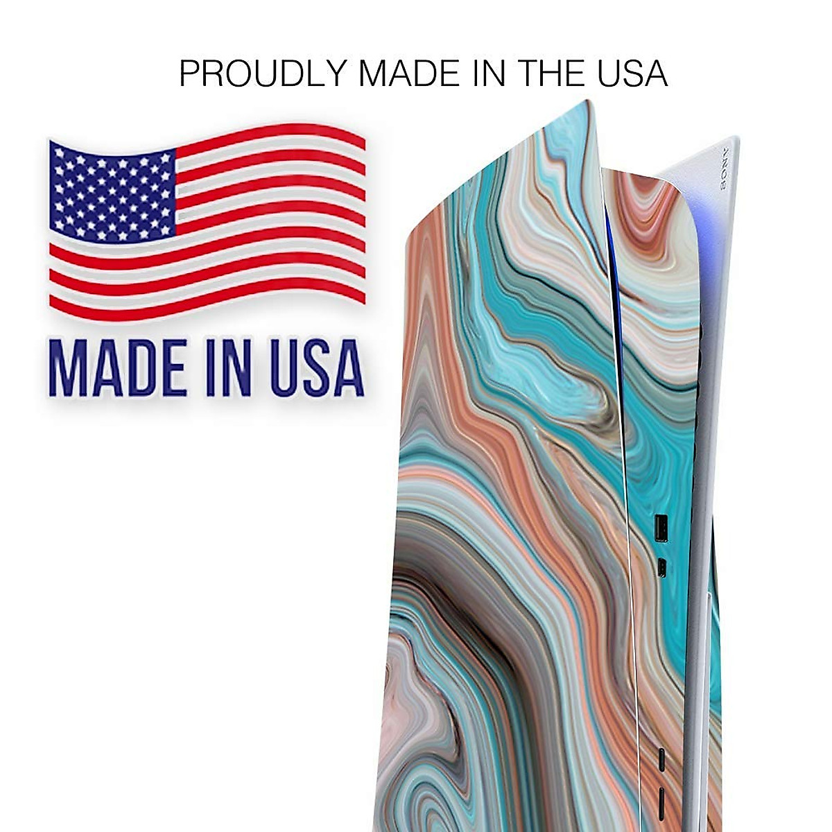 ITS A SKIN Skins Compatible with Sony Playstation 5 Console Disc Edition - Protective Decal Overlay stickers wrap cover - Teal Blue Brown Geode Stone Marble