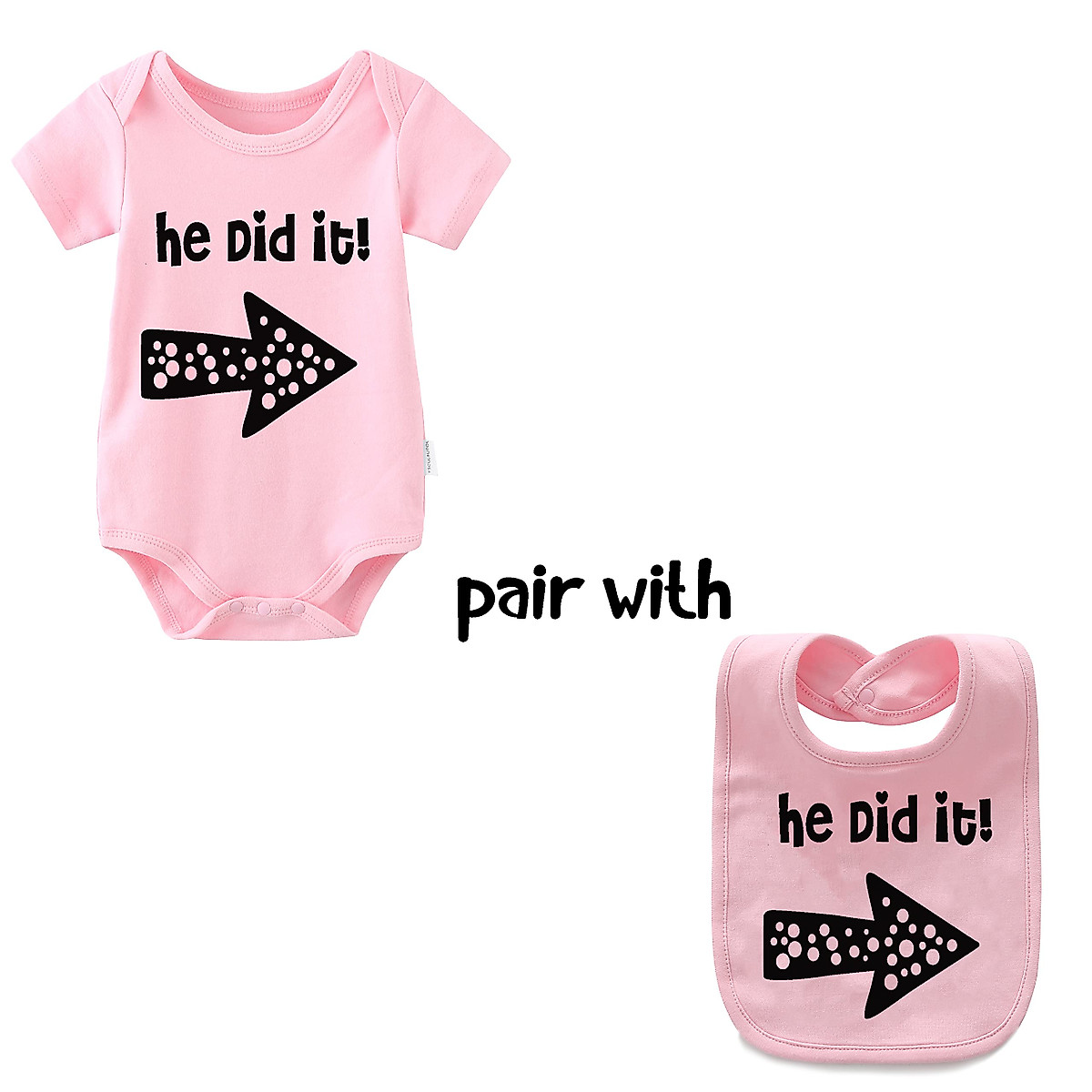 YSCULBUTOL Baby Twins Bodysuits He/She Did It Twin Outfit Girl Romper With Hat Set（Pink did 3M）