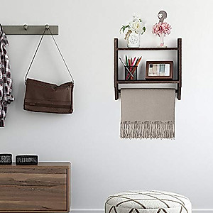 BTY 2-Tier Wood Towel Rack, Bathroom Shelf Wall Mounted, Wood Storage Organizer Holder with Hanging Towel Bar, Farmhouse Torched Towel Rack with Shelf for Home, Bathroom - Rustic Brown