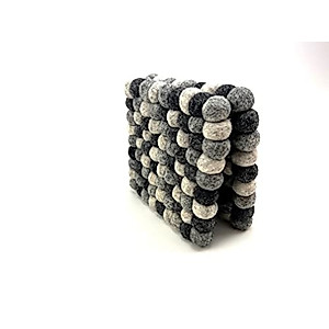 Handmade Trivet, Felt Ball Trivet, Potholders, Trivets, 100% Wool, Felt, Hot Pot Holders (Set of 2) Hot Pads, Flexible, Durable, Heat Resistant Mat, Mats, Square Trivet (Multi Gray, Square)