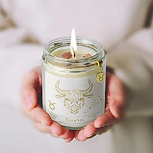 YTENTE Taurus Zodiac Sign Candle Gift, Zodiac Crystals Candle Jar,Astrology Lavender Scented Soy Stones Candles Best Friends Gifts for Women Men Sister Brother Funny Birthday Gift…