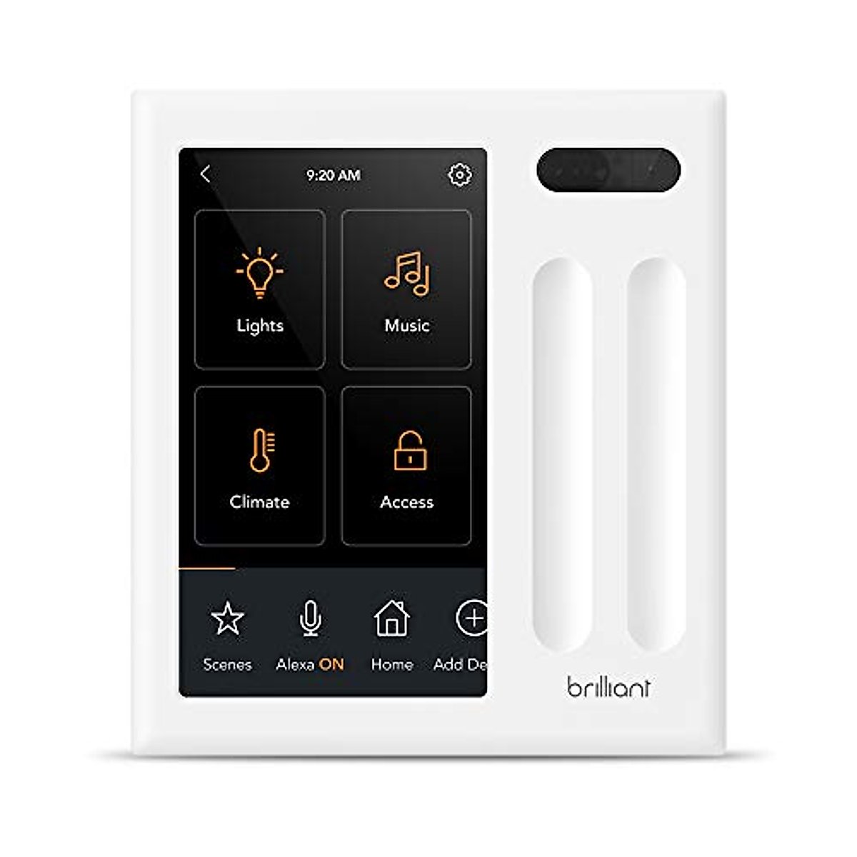 Brilliant Smart Home Control (2-Switch Panel) — Alexa Built-In & Compatible with Ring, Sonos, Hue, Google Nest, Wemo, SmartThings, Apple HomeKit — In-Wall Touchscreen Control for Lights, Music, & More