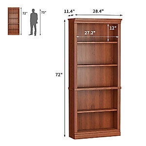 VICTONE 5-Shelf Bookcase, Wooden Standing Rack Book Storage Shelves Furniture Selection for Living Room, Bedroom, Home Office (Cherry)