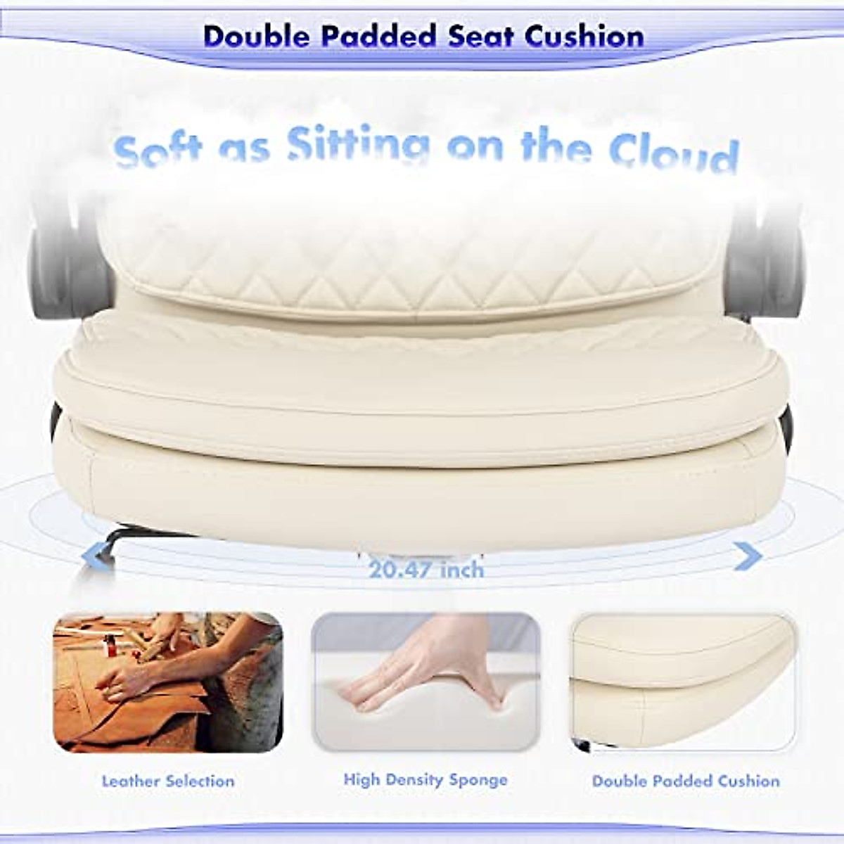 COLAMY Office Chair High Back Executive Computer Chair-Ergonomic Home Office Chair with Padded Flip-up Arms, Adjustable Height and Tilt Lock, Swivel Task Chair with Thick Leather for Comfort, Ivory