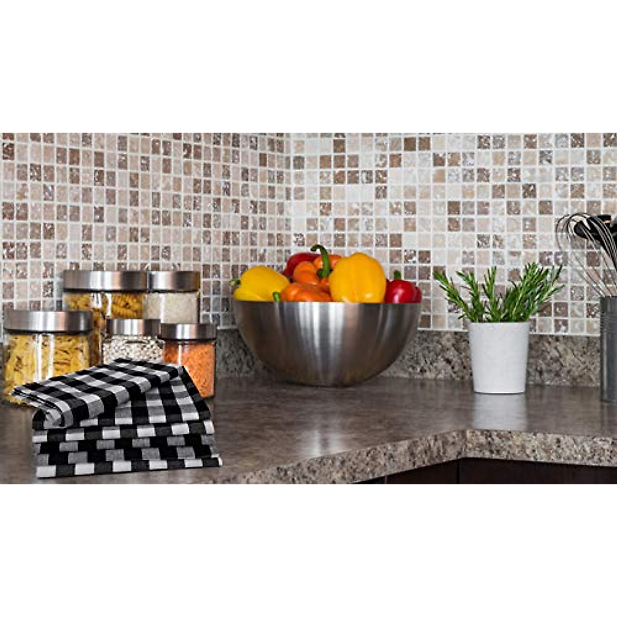 Urban Villa Kitchen Towels Set of 6 Buffalo Checks Black/White Kitchen Towels 20X30 Inches 100% Cotton Highly Absorbent Kitchen Towels Premium Quality Ultra Soft Mitered Corners Kitchen Towels