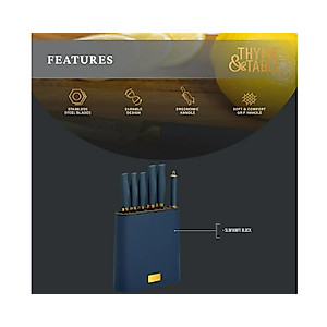 Generic Beautiful 7-Piece Slim Block Knife Set with Gold Blades and Blue Block