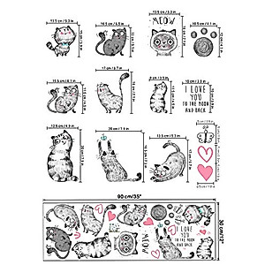 Cartoon Cats Wall Decals - MAIYU 9 Cute Kittens with Butterfly Heart Paw Print Wall Stickers for Kids Bedroom Living Room Nursery Home Decorations
