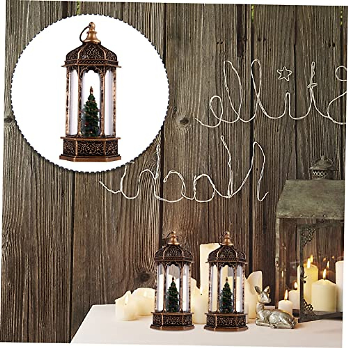 DOITOOL Christmas Lights Vintage Lantern LED Lantern Christmas Snow Globes Holiday Christmas Tabletop Lights Christmas Wind Lantern Plastic Xmas Light Vintage Christmas Light Tabletop Lamp