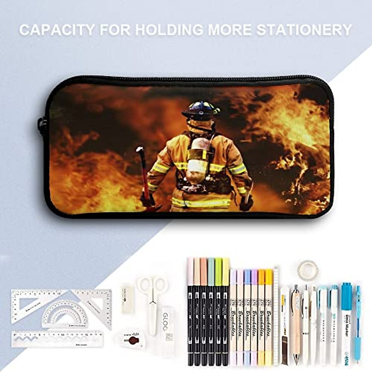 Fireman in Fire Pencil Case Pencil Pouch Coin Pouch Cosmetic Bag Office Stationery Organizer