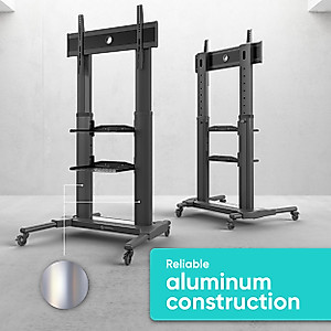 ONKRON Mobile TV Stand with Wheels Rolling TV Stand for 40-80 Inch LED LCD Flat or Curved Screen TVs up to 122 lbs - Height Adjustable TV Cart with Shelves - Portable TV Stand (TS2771) Black