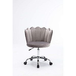 Bellemave Armless Office Cute Desk Chair, Home Office Desk Chair w/ Wheels, Velvet Vanity Chair, Adjustable Swivel Mid-Back Task Chair for Small Space, Living Room, Make-up, Study, Gray Shell Chair