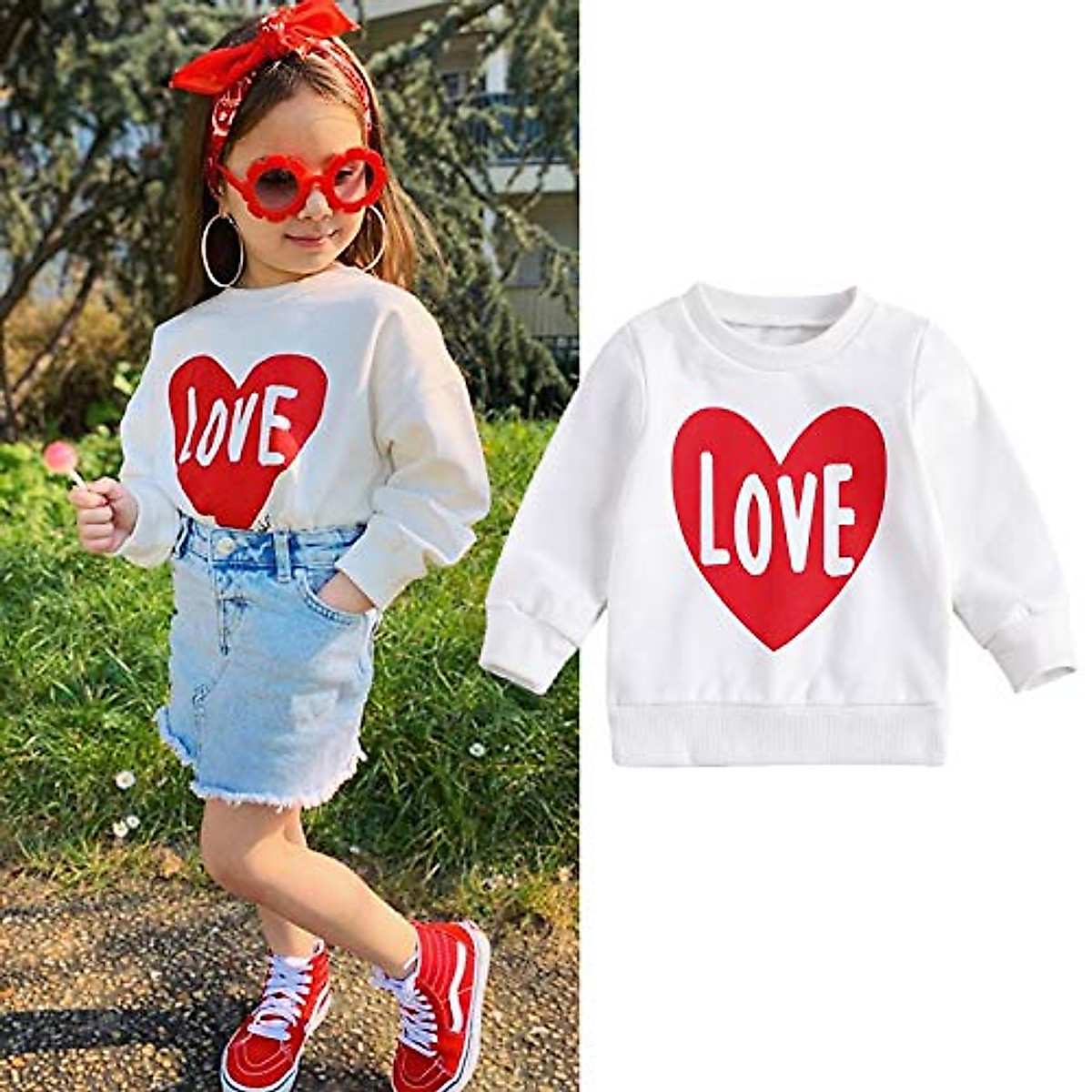 DuAnyozu Toddler Baby Girl Valentines Day Sweatshirt Love Heart Long Sleeve Pullover Sweater Tops Casual Outfit Clothes (L-Love Heart Shirt, 1-2T)