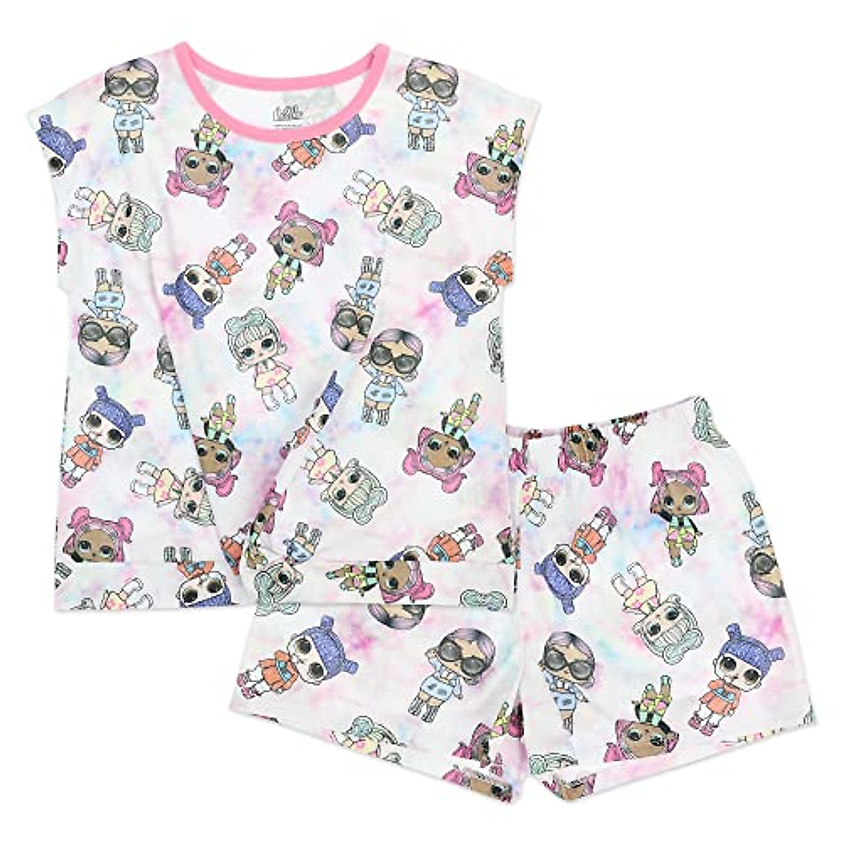 L.O.L. Surprise! Pajamas for Girls, 2-Piece Polyester Shirt and Shorts Set, Pink Print, Girls' Size 10/12