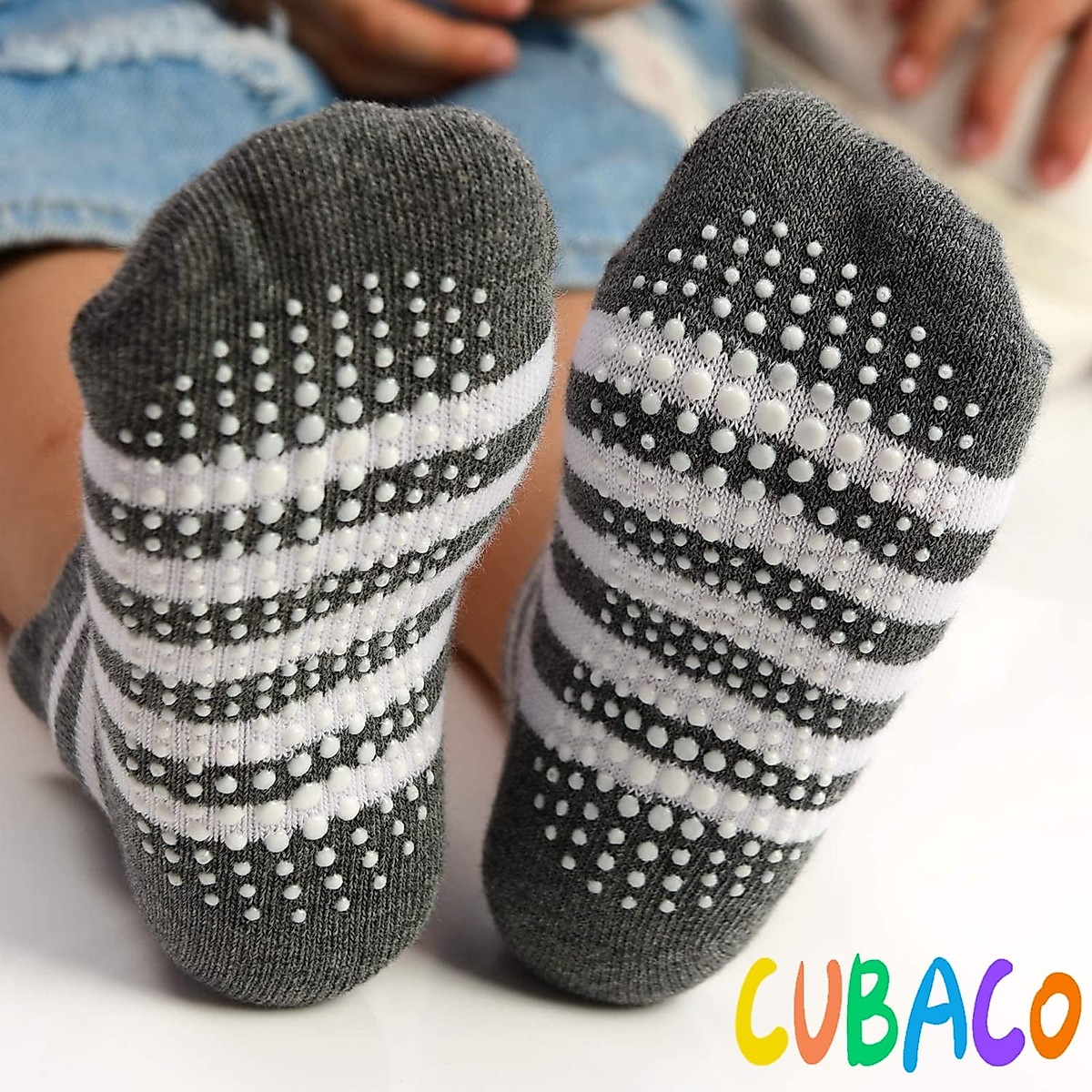 CUBACO Baby Socks, 12 Pairs Non Skid Anti Slip Cotton Grip Socks for Toddler Baby Toddler Socks Baby Boy Socks 12-24 months Toddler Socks with Gripper