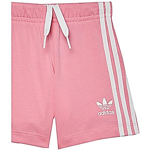 adidas Originals baby boys Trefoil Shorts Tee Set infant and toddler track jacket, White/Bliss Pink, 18 Months US